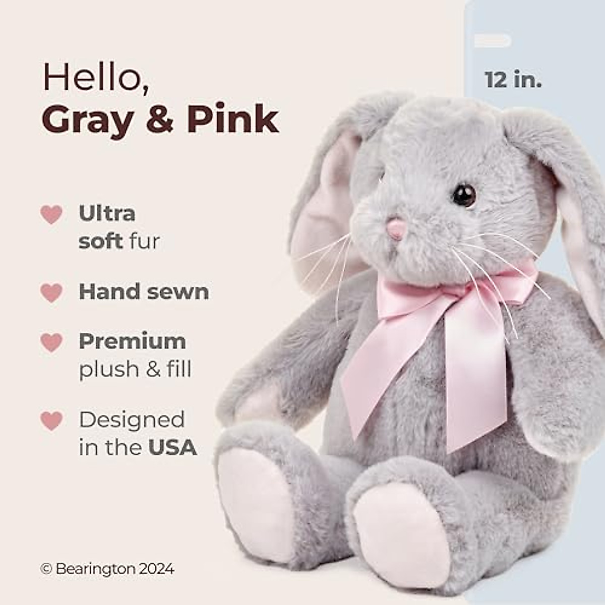 Bearington Lil' Mopsy The Stuffed Easter Bunny Plush, 12 Inch Pink Stuffed Bunny for Easter, Baby Easter Gifts