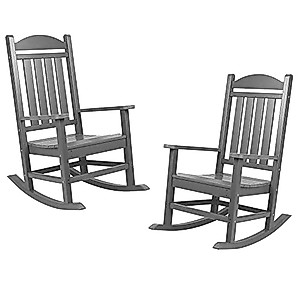 Xilingol Patio Rocking Chair Set of 2, Poly Lumber Porch Rocker with High Back, 400Lbs Support Rocking Chairs for Outdoor Garden Lawn, 2 Grey