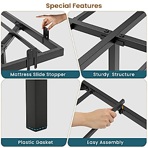 DICTAC Floating Bed Frame Queen Size with LED Lights, Metal Platform Queen Bed with Heavy Duty Steel Slats and 4 Mattress Slide Stopper, Black