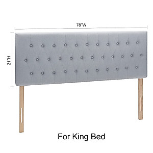 Kingfun Headboards for King Size Bed in Modern Button Design, Premium Linen Fabric Upholstered Tufted Bed Headboard, Adjustable Solid Wood Head Board, Grey