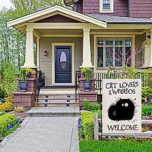 Welcome Cat Lovers and Weirdos Garden Flag Vertical Double Sided Summer Fall Yard Outdoor Decoration 12.5 x 18 Inch