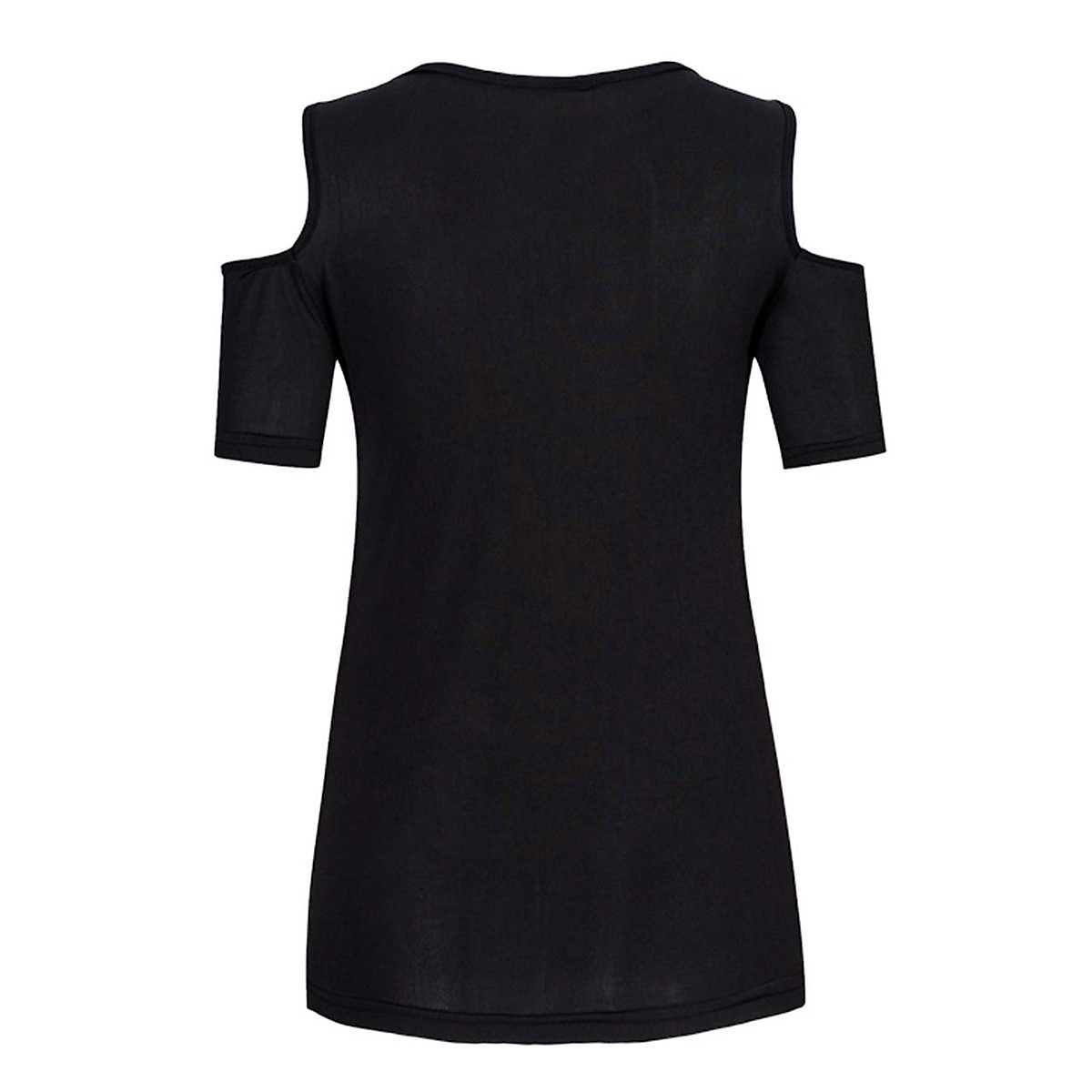 SEMATOMALA Women's Cold Shoulder Sexy Lace Up V Neck Short Sleeve Tee Shirts Tops Clubwear Plus Size BL-3XL Black