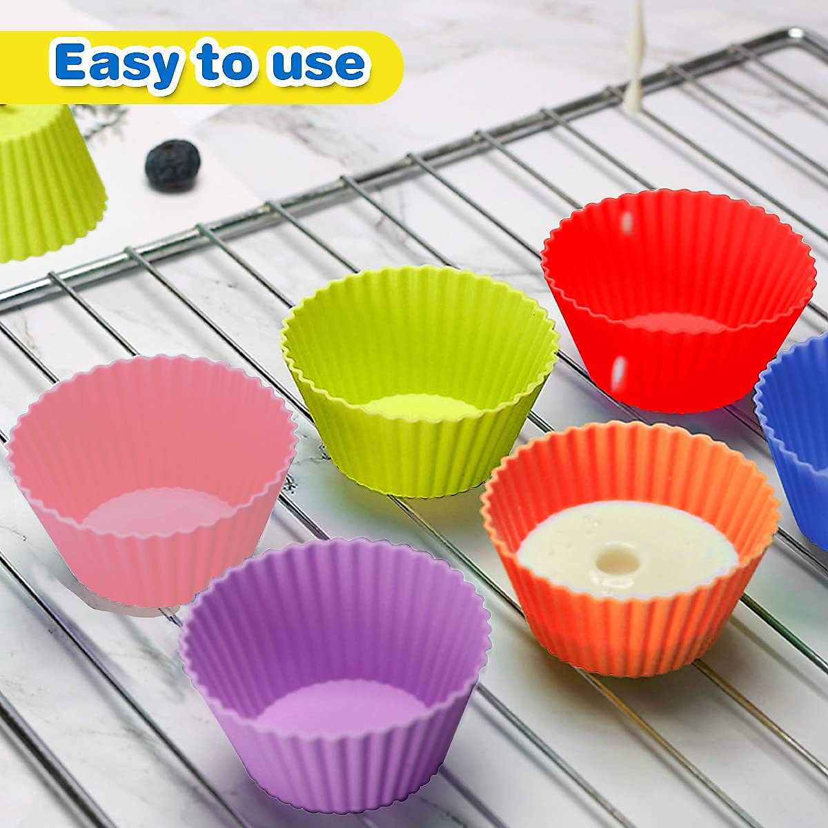 MiaNa Silicone Baking Cups Silicone Cupcake Reusable Baking Cups Muffin Liners 12pcs Cupcake Wrappers Molds for Baking 6 Rainbow Colors Cake Molds Sets, Purple