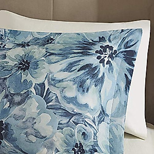 Madison Park 100% Cotton Comforter Set - Feminine Design Colorful Floral Print, All Season Down Alternative Bedding Layer and Matching Shams, King (104 in x 92 in), Enza, Teal 7 Piece