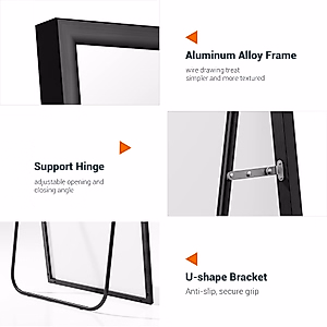 Pexfix Full Length Mirror Hanging Mirror Dressing Mirror Wall-Mounted Mirror with Stand,Full Body Mirror with Aluminum Alloy Thin Frame,Black,65"x22"