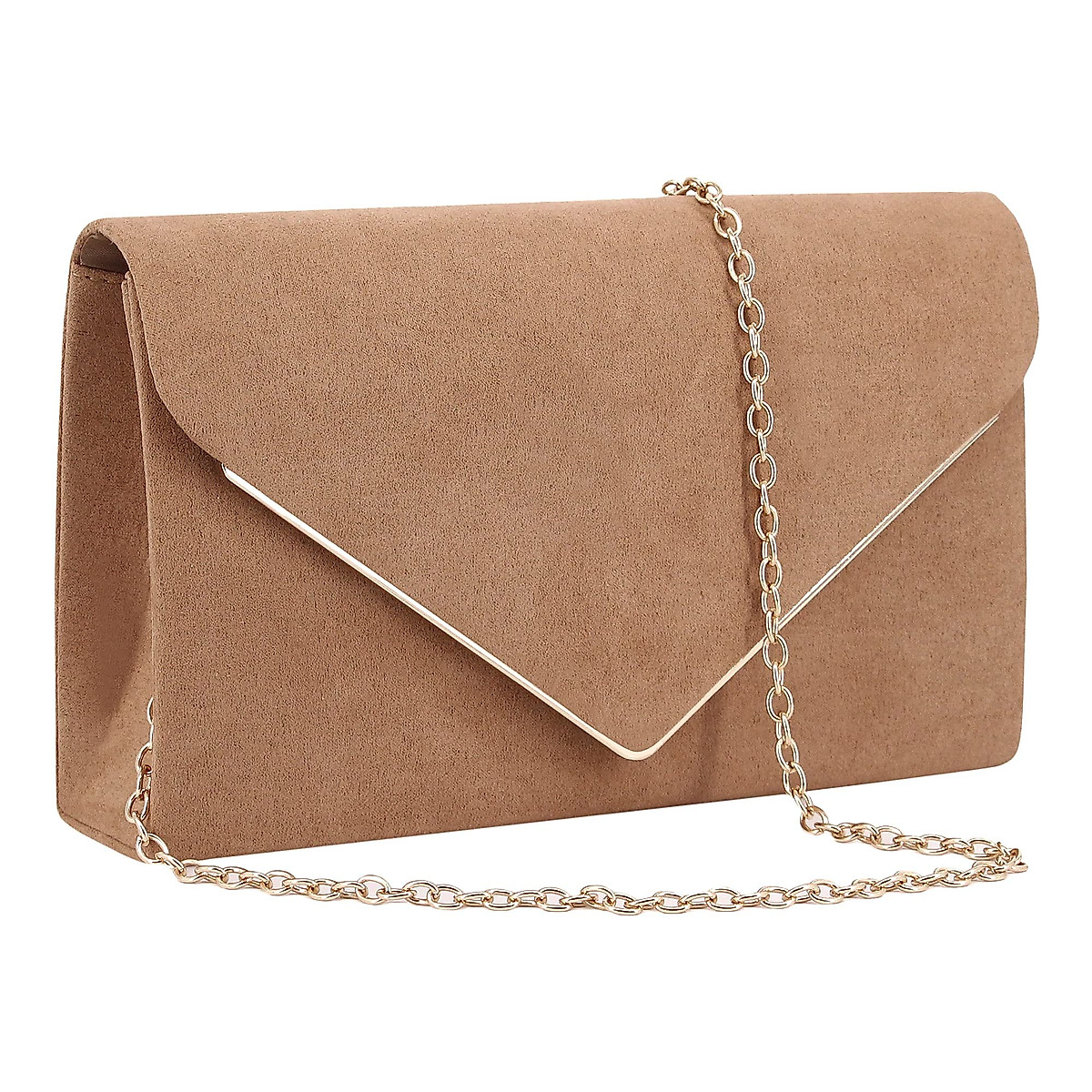 jascaela Women's Faux Suede Evening Clutch Handbags Envelope Evening Purses for Wedding Cocktail Prom Party - Camel