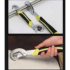 Maizoon Wrench Set 2 Pieces Universal Yellow Non-Slip Handle 3 Sided Precision Tooth Forging Stronger Bite CR-V Steel Swivel Opening Car Plumbing Home Repair Tools