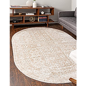 Unique Loom Oxford Collection Area Rug - Magdelan (8' x 10' Oval, Beige/Ivory)
