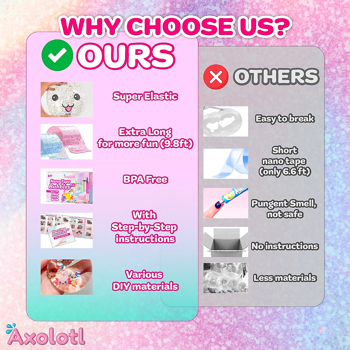 Axolotl Nano Tape Bubble Kit, Double Sided Tape Elastic Bubbles DIY Craft Kit, Stress Balls Toys, Squishy Ball, Anxiety Relief Toy, Party Favors and Fidget Toys for Girls, Boys, Kids