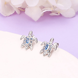 925 Sterling Silver Sea Turtle Stud Earrings Cute Animals Stud Earrings with Cubic Zirconia for Women on Birthday, Christmas, Thanksgiving, Anniversary