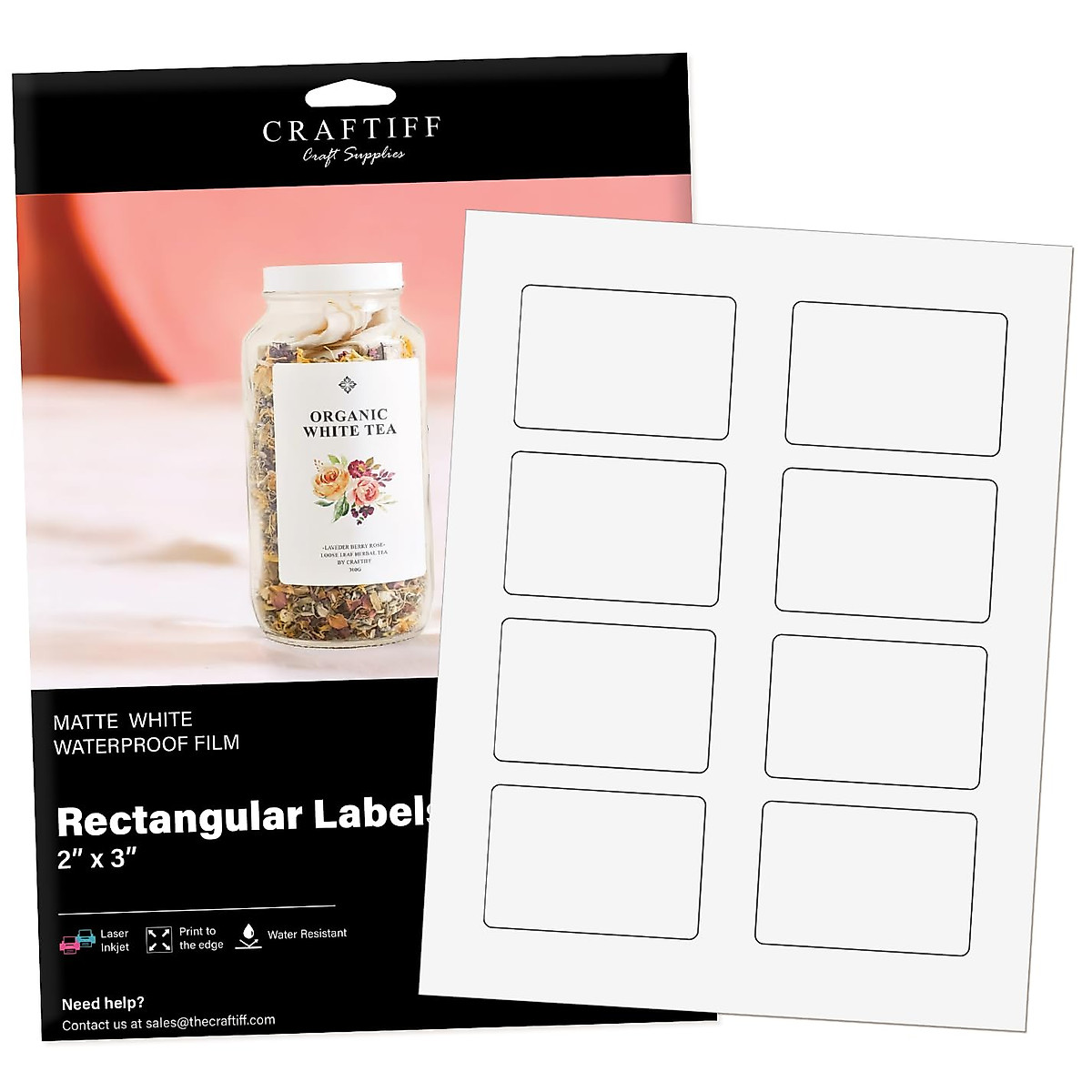 2x3 inch Rectangle Stickers Labels Matte White, Pack of 200, for Inkjet and Laser Printer, Vinyl Sheets Packaging Address Mail Business Craftiff