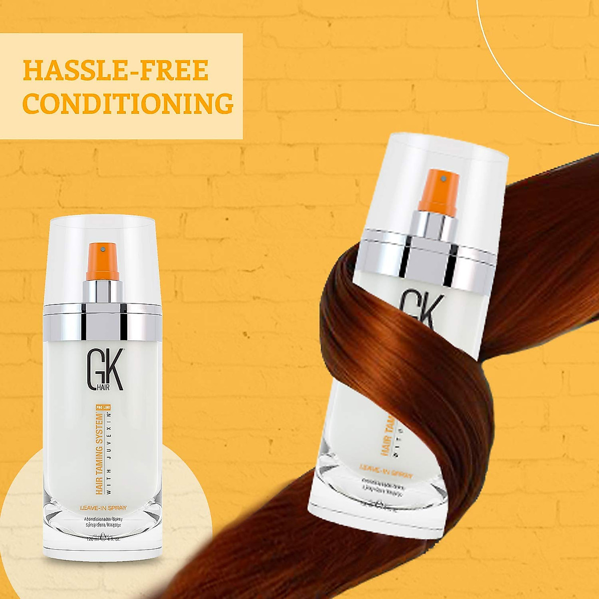 GK HAIR Global Keratin Leave-In Conditioner Detangler Spray 120 ml - For Dry, Damaged and Frizzy Hair Protection With Organic Natural Oil Strength & Shine | Hydrating Smoothing Styler
