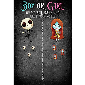 Boy or Girl - Cast Your Vote - Little Nightmare Before Christmas Themed Baby Shower Gender Reveal Party Game Poster Stickers Decoration Supply - Girl Boy