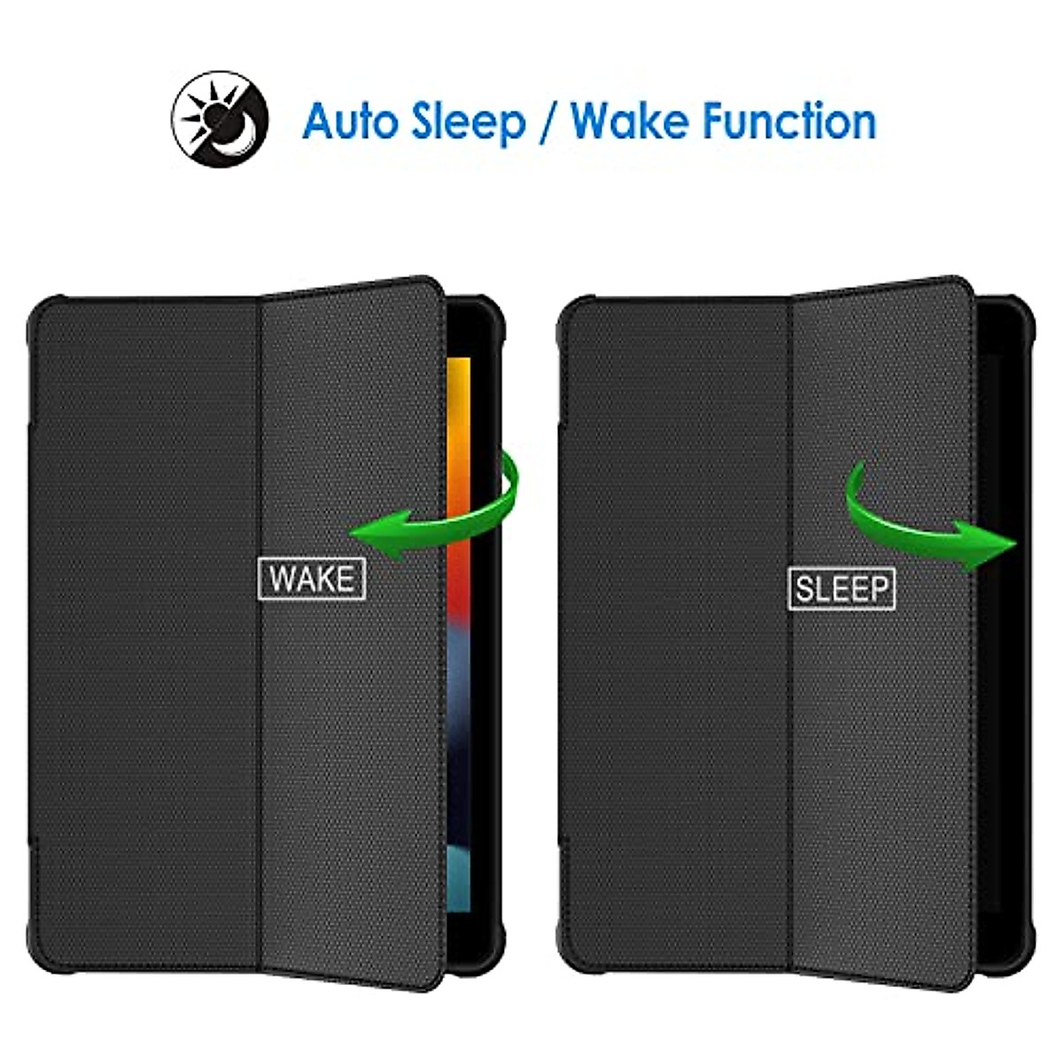 JETech Case for iPad 10.2-Inch (2021/2020/2019 Model, 9/8/7 Generation), Double-fold Stand with Shockproof TPU Back Cover, Auto Wake/Sleep (Black)