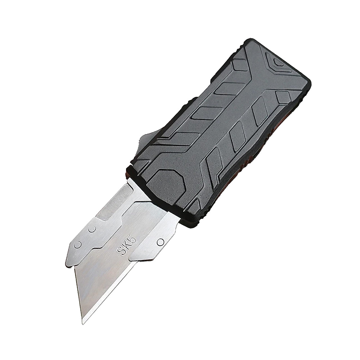 OTF Box Cutter Automatic Utility Knife Dual Action Out the Front (Handle Only) (Contoured Black)