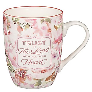 Christian Art Gifts Encouraging Ceramic Coffee & Tea Bible Verse Mug for Women: Trust in the Lord Inspirational Scripture Proverb, Microwave & Dishwasher Safe, White & Pink Watercolor Floral, 12 oz.