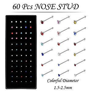 OMAIGAR 3 Sets 160 Pcs Nose Rings and Studs, Surgical Stainless Steel Piercing Jewelry, Colorful Hoops for Women, 1.5/2/2.5mm Studs Men, Idea Gift or Daily Wear