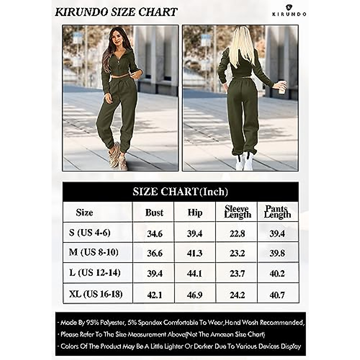 KIRUNDO Two Piece Outfits For Women Tracksuit Long Sleeve Slim Cropped Hooded Jacket Jogger Sweatpants Y2K Sweatsuit Set (Army Green, Medium)