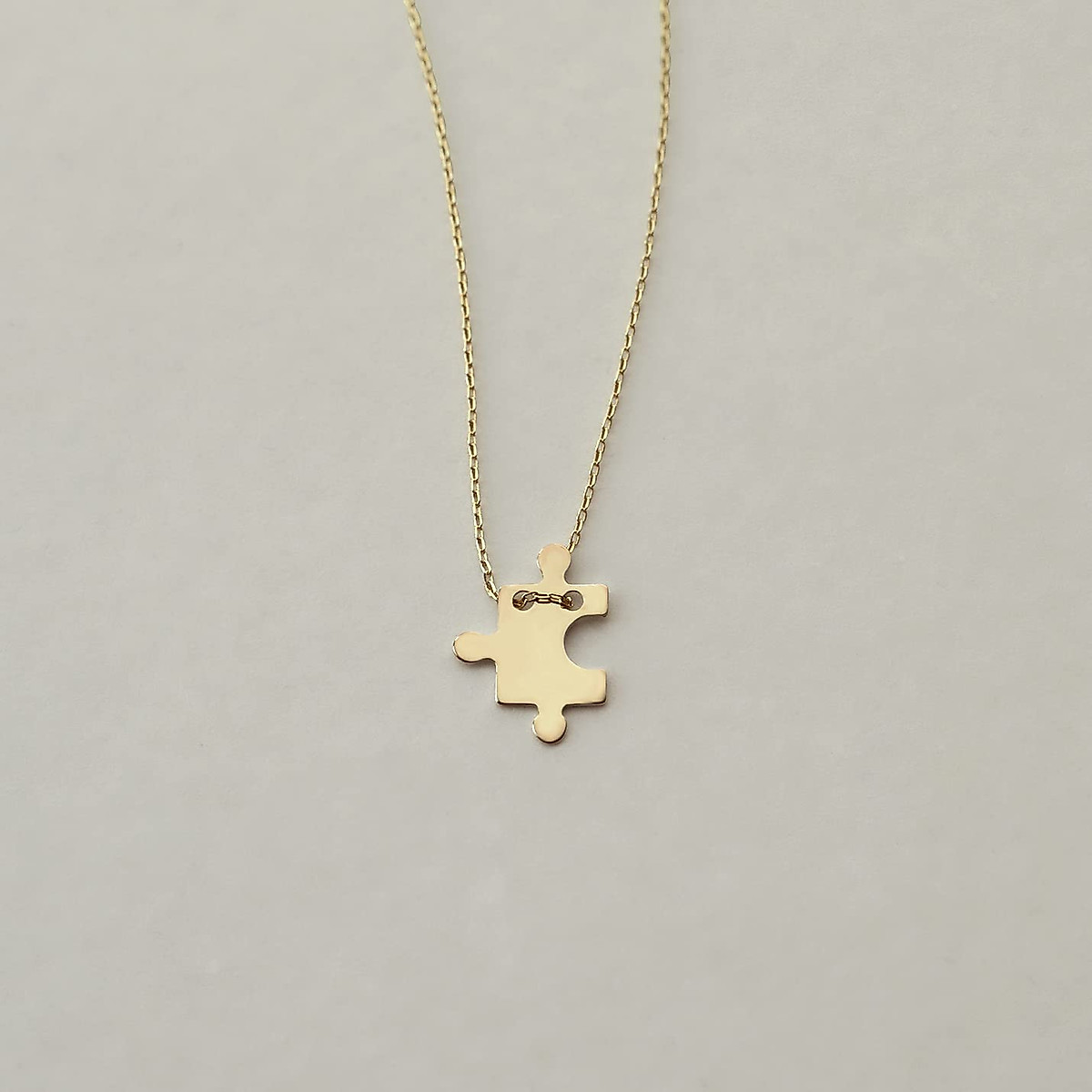 14k Real Gold Puzzle Piece Necklace for Women | Dainty Necklaces in 14k Gold | Puzzle Pendant Necklace | Women's Gold Jewelry | Gifts for Anniversary, 18"