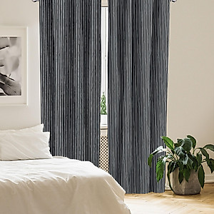 Ambesonne Pinstripe Window Curtains, Monochrome Black and White Design White Thin Uneven Lines on Dark Backdrop, Lightweight Decor 2-Panel Set with Rod Pocket, Pair of - 28" x 84", Black White