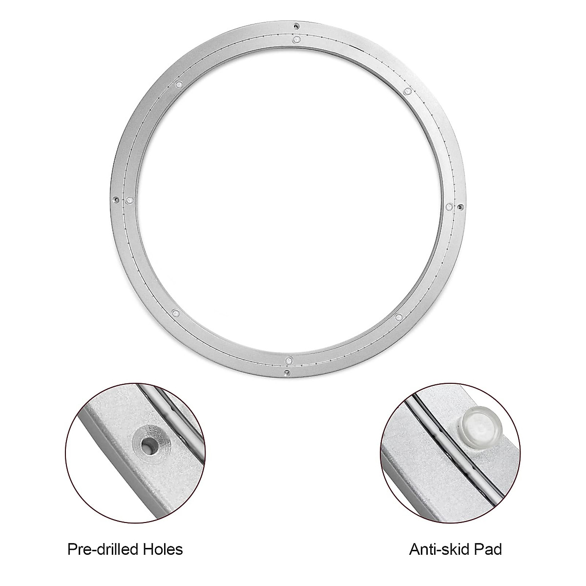 24 Inch Aluminum Lazy Susan Bearing Turntable Ring Heavy Duty Swivel Base Rotating Turntable Hardware for Kitchen Round Dining Table