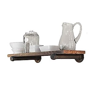 Diwhy 20" Industrial Pipe Shelves,Wall Mounted Metal Pipe Wood Shelf, Rustic Wall Shelf with Towel Bar,Towel Racks for Bathroom,Rustic Pipe Ladder Bookshelf Bookcase,DIY Open Pipe Shelving(1 Tier)
