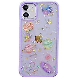 BOFTALE Compatible with iPhone 12 Mini Case Cute Clear Glitter for Girls Women, Handmade Planets/Stars Bling Sparkle Design Slim Soft TPU Cover Compatible with iPhone 12 Mini 5.4 inch 5G 2020(Purple)