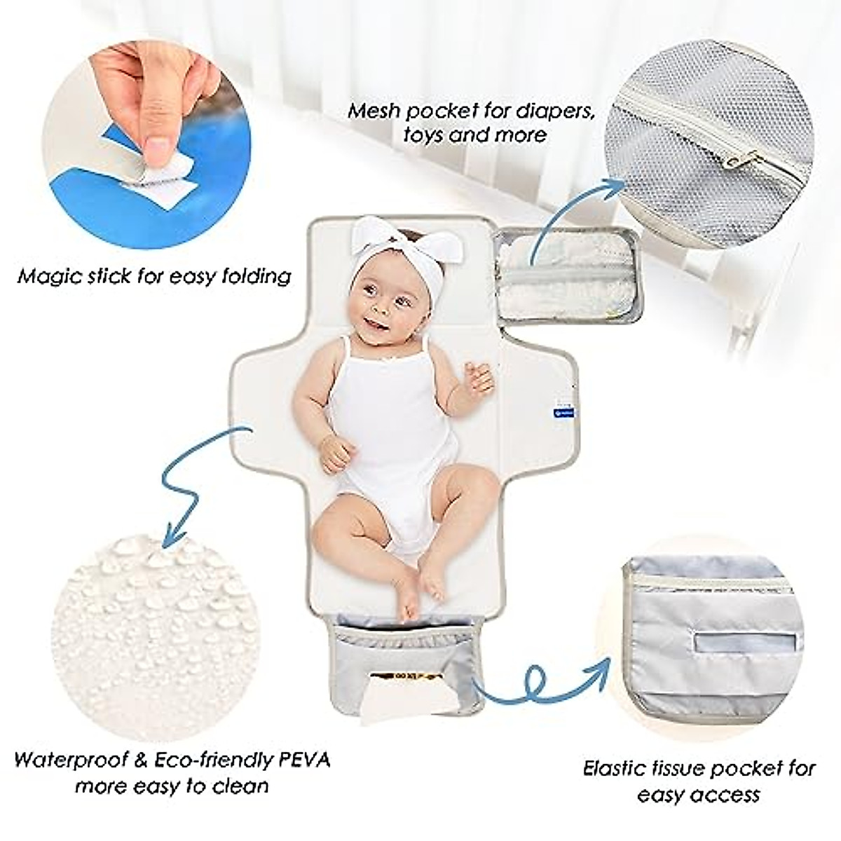 Hot Air Balloon Portable Diaper Changing Pad Waterproof Travel Baby Changing Pad Foldable Diaper Changing Mat for Newborn Girl Boy