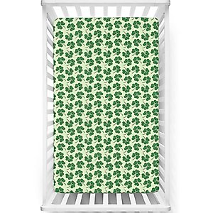 St Patrick's Day Themed Fitted Crib Sheet,Standard Crib Mattress Fitted Sheet Toddler Bed Mattress Sheets-Crib Mattress Sheet or Toddler Bed Sheet,28“ x52“,Green and Pastel Green