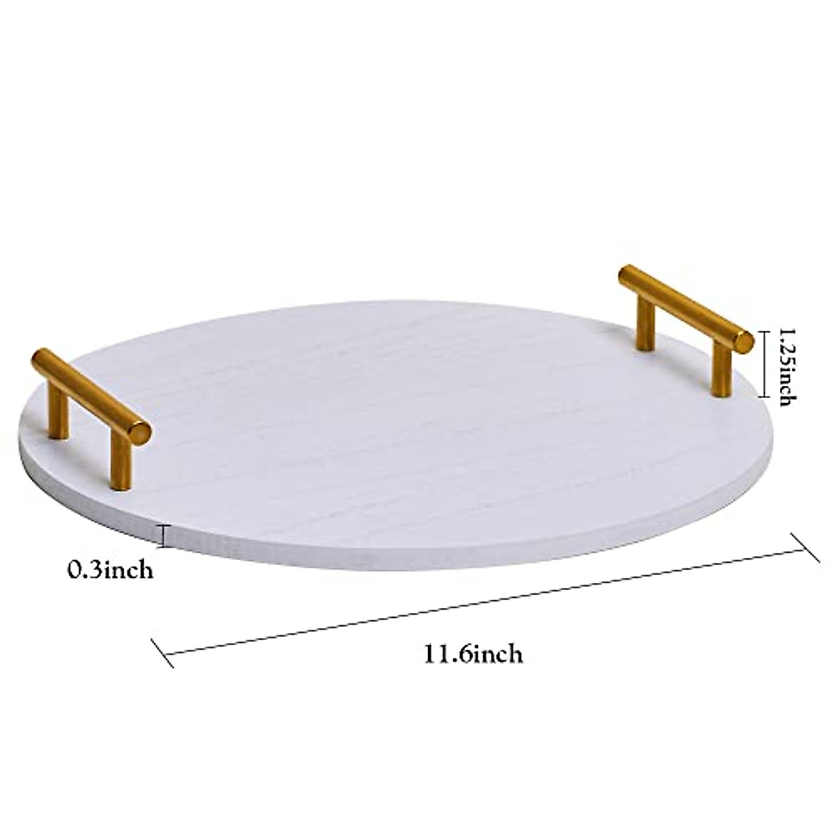 Defined Deco Round Wood Tray,Decorative Tray and Round Serving Tray, 11.6" Round Tray with Gold Metal Handles, Decorative Trays for Home Decor,Coffee Table and Ottoman, Farmhouse Serving Tray, White