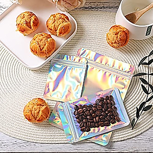 YHJZ 100 Pcs Holographic Bags, 4 x 6" Resealable Smell Proof Bags Resealable Bags for Packaging Ziplock Pouches Bags for Lip Gloss Packaging Mylar Bags for Party Favor Food Storage (4x6 Inch)