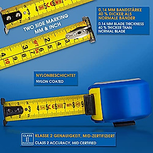S&R Industriewerkzeuge Tape Measure Inch and Metric Q-Series 5M / 16 Ft, Tape 25 Mm, Nylon Coated, Measuring Pocket Tapes Impact Resistant, Rubberized Case