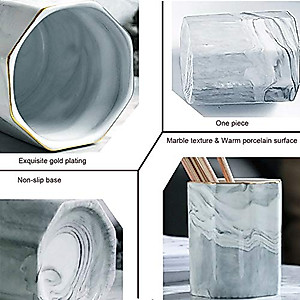 2 Pack Ceramic Pen Holder Stand,Cup for Desk Marble Pattern Makeup Brush Holder for Girls Women,Desk Accessories Holder,Durable Desktop Organizer Pencil Holder Pot Ideal Gift for Office Home (Gray)