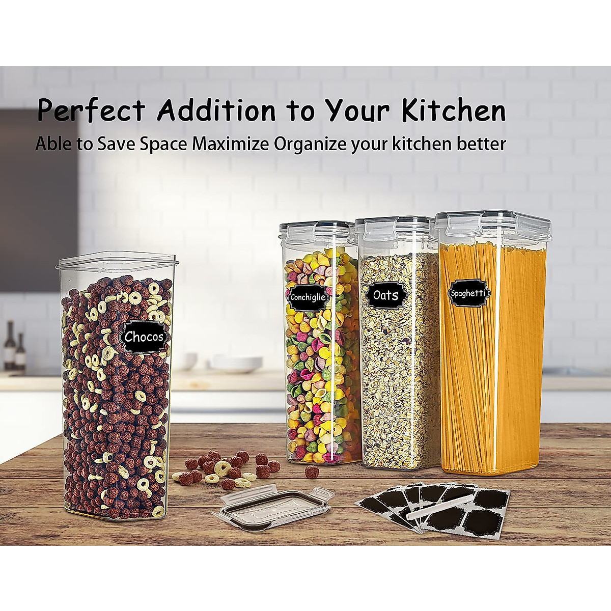 Airtight Food Storage Containers Set of 9 - Wildone BPA Free Cereal & Dry Food Storage Containers 2.8L / 11.83 cups for Sugar, Flour, Snack, Baking Supplies, with 20 Chalkboard Labels & 1 Marker