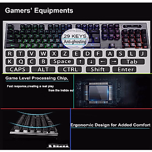 Rechargeable Gaming Keyboard Mouse Combo,2.4G Wireless Backlit Mechanical Feeling Ergonomic Keyboards with Optical Mice Set for Computer Game (Black)