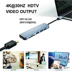 USBC HUB to 4K HDMI Adapter USB Type C Dock with 4K HDTV Output FUSUNE USB C HUB Docking Station with USB3.0 X 1 2.0 X 2 Port SD/TF Reader Slot for Samsung MacBook iPad pro Chromebook HP XPS ipad 4k