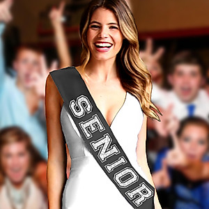 RhinestoneSash Senior Sashes - Senior Silver Glitter Black PREMIUM GRADE SATIN Sash - UNISEX High School Senior Sash - Black Sash(Senior) Blk