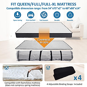 Queen/Full/Full-XL Foam Mattress Vacuum Bag for Moving, Vacuum Seal Mattress Bag with Straps