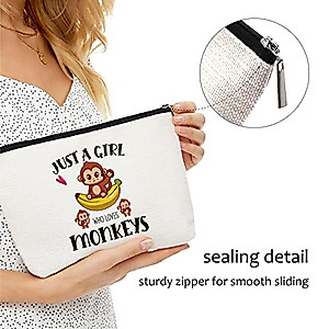 Monkey Makeup Bag Monkey Gifts for Women Girls Monkey Stuff Merch Animal Lover Breeder Funny Birthday Christmas Gift Ideas for Teens Daughter Sister Bestie Friends Niece Just A Girl Who Loves Monkeys
