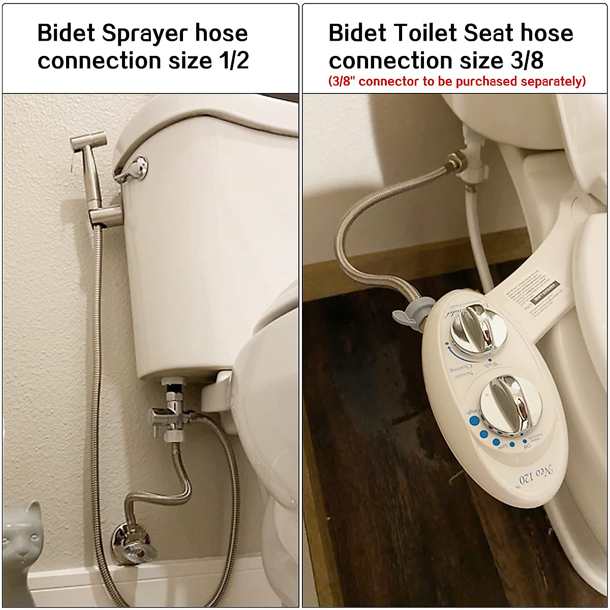 Bidet T Adapter with Shut-Off Valve, Brass T Valve Adapter for Bidet, 3 Way Tee Connector 7/8”1/2”16/15”, T Valve Bidet Attachment for Toilet