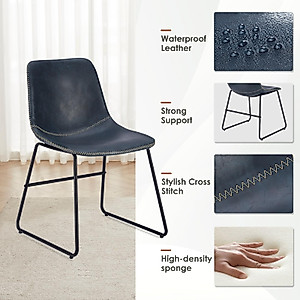 Soohow Set of 2, Kitchen Room Mid Century Midcentury Modern Faux Leather Comfortable, Home, Bistro Coffee Shop, Dining Chairs 4 PCS, Blue