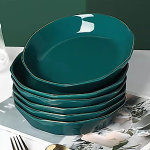 ESTELAR Dinner Plates Set Nordic Light Luxury Ceramic Plate Dish Plate Home Tableware Set Dark Green Gold Edge Plate Creative Dessert Plate Kitchen Salad Bowl (Color : 7inch, Size : 4pcs)