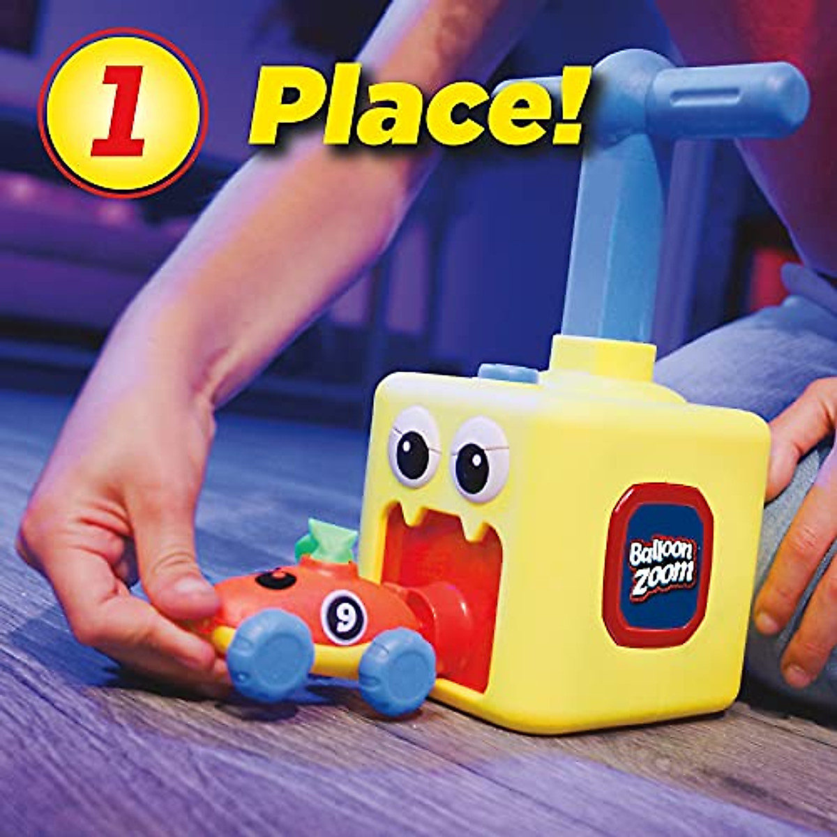 Ontel Balloon Zoom - Balloon-Powered Race Car and Rocket Launcher Toy Set, Ages 3+, Red Racer Car with Astronaut Flyer