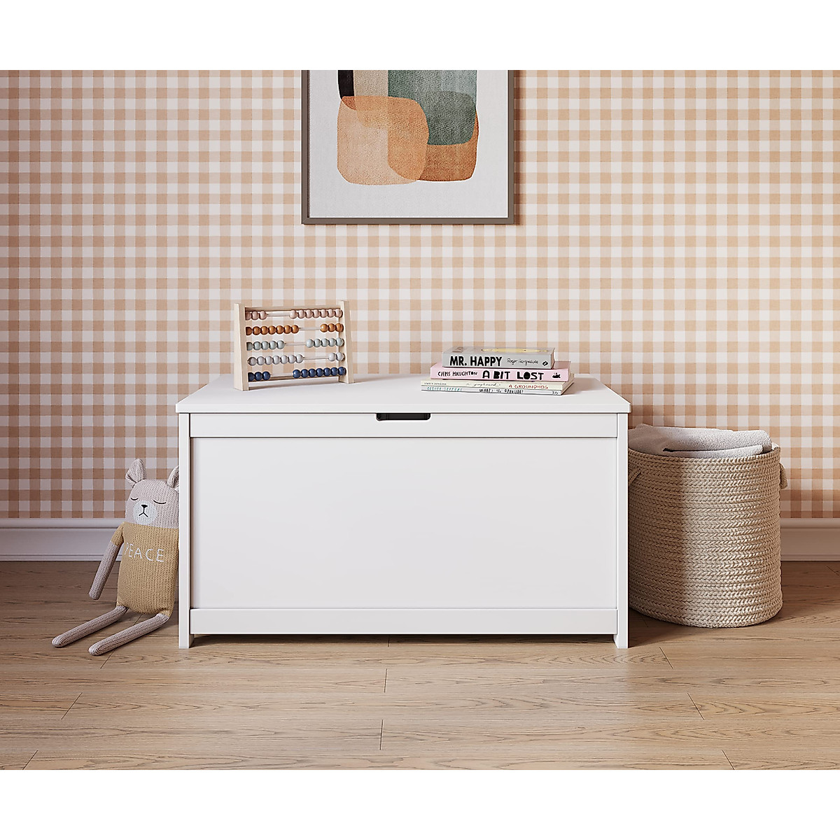 Child Craft Harmony 33” Wood Storage Box, Large Storage Chest, Plenty of Storage, 2 Safety Hinges, Standard Ventilation Hole on Back, 6 Cubic Feet of Storage (Matte White)