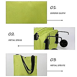 VALINK Shopping Cart with Wheels,2 in 1 Trolley Folding Hand-Pulling Shopping Bag,Portable Reusable Zipped Handbag Grocery Cart