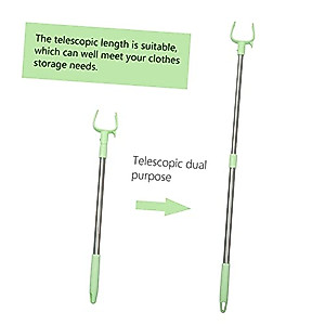 Alipis 2pcs Clothes Pole Metallic Curtains Mainstays Hangers Wall Hangers for Clothes High Reach Garment Hook Closet Reacher Pole Household Clothes Fork Stainless Steel Green Tie Rod Disc