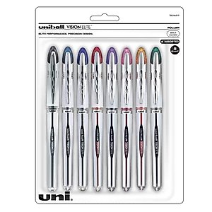 uniball Vision Elite Rollerball Pens with 0.5mm Micro Point Pen Tips, Assorted, 8 Count - Uni-Super Ink is Smooth, Vibrant, and Protects Against Water, Fading, and Fraud