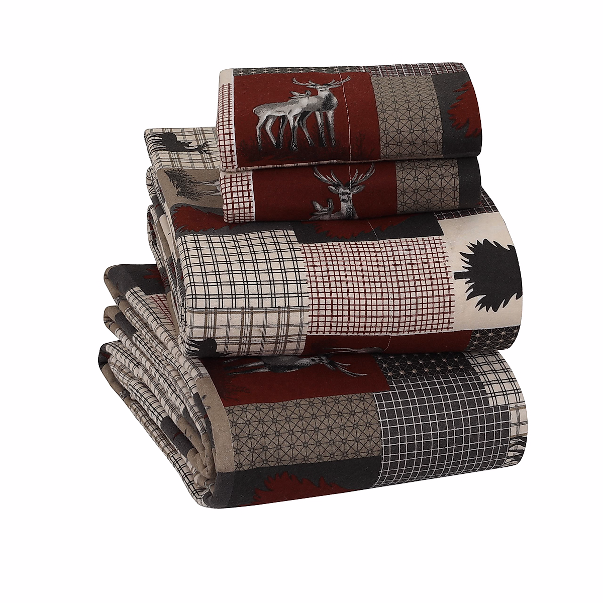 Sleepdown 100% Cotton Flannel Sheets Full - Super Soft, Heavyweight, Double Brushed, Anti-Pill Flannel Bed Sheets Full Size - 16" Deep Pocket Full Size Fitted Sheet X2 Side Pockets (Full, Lodge)