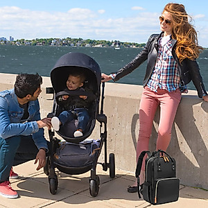 NUNET Diaper Bag Backpack Black W. Portable Changing Pad, Stroller Straps, Large Diaper Bag for 2 Kids (Girls/Boys), Multipurpose Lightweight Travel Back Pack for Moms Dads