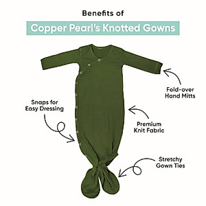 Copper Pearl Baby Gown - Knotted Newborn Sleepers for Baby Boy and Girl, Soft Stretchy Long Sleeve Infant Gowns with Bottom Tie and Hand Mittens, Perfect Hospital Coming Home Outfit (Hope)